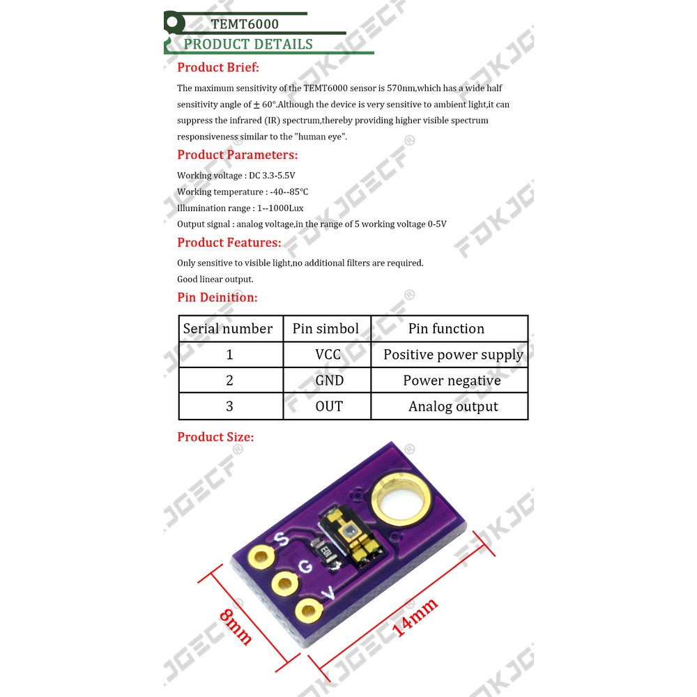 TEMT6000 Light Sensor Professional TEMT6000 Light Sensor Module ...