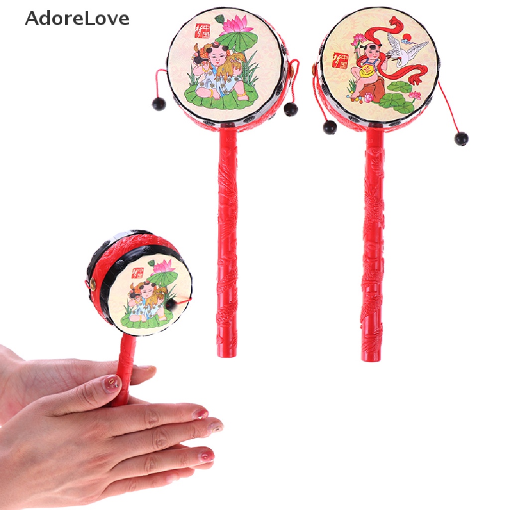 ADL 1Pc Chinese traditional spin toy rattle drum kids cartoon hand bell ...