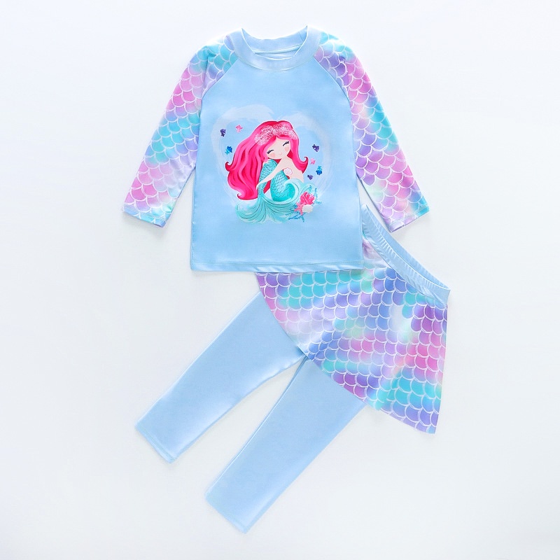 Infant Kids Cute Mermaid Swimming Attire Girls Split Conservative Long ...