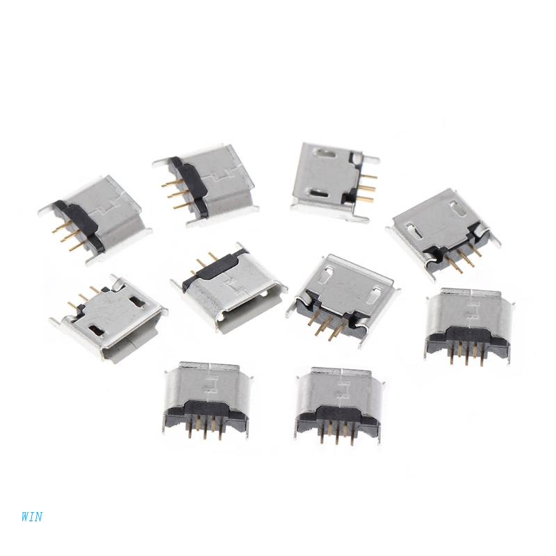 WIN 10 Pcs Micro USB Type B Female Socket 180 Degree 5-Pin SMD SMT ...