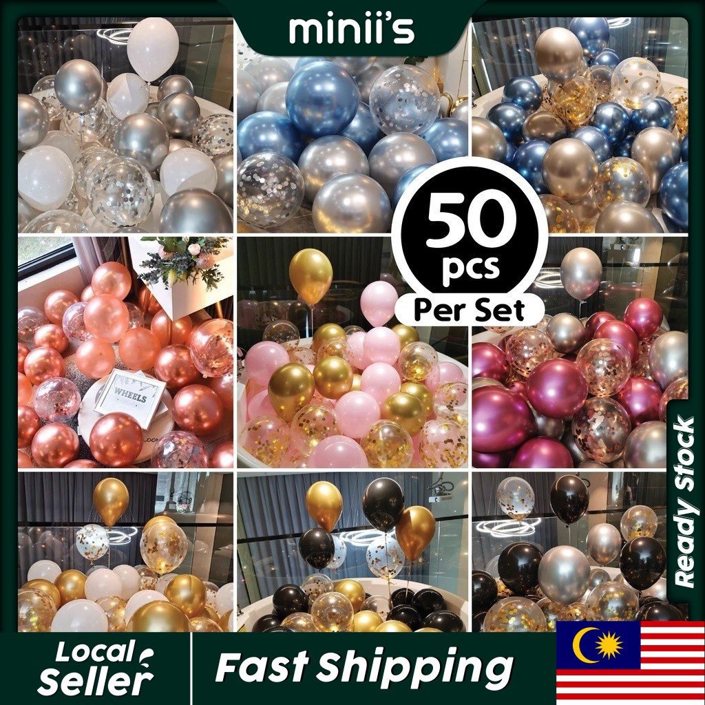 Miniis INS 50 Pcs Confetti Marble Balloons, Silver Balloon12 inch Latex ...