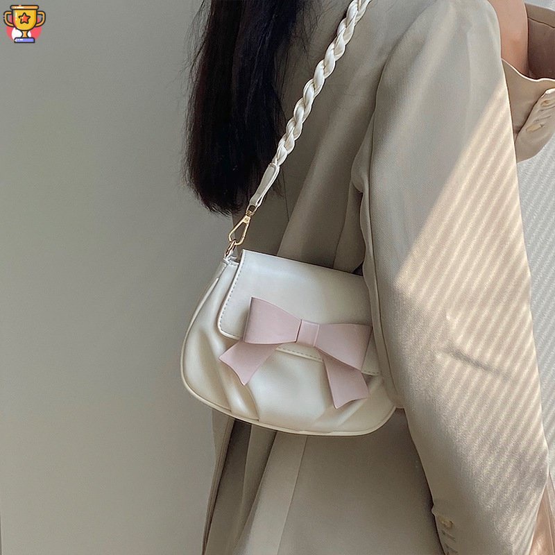 Sweet Bowknot Women Shoulder Bag Braided Strap Ladies Cute Underarm ...