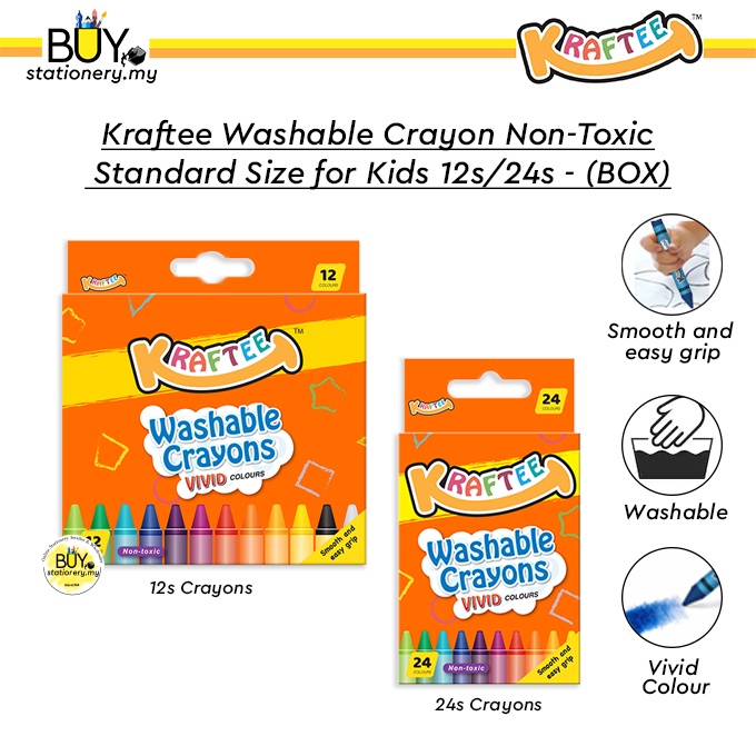 Kraftee Washable Crayon Non Toxic Safe for Kids 12s 24s - (BOX) [Spend ...