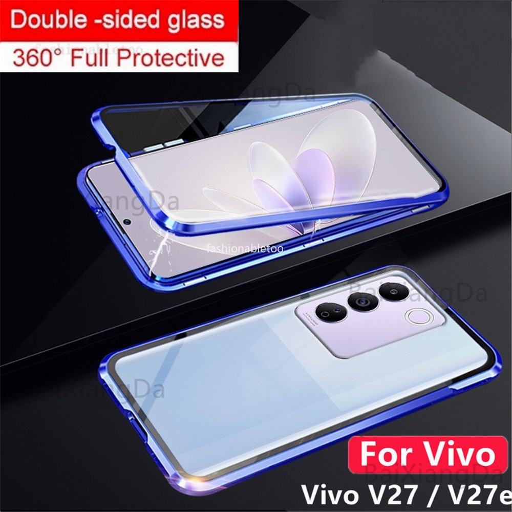 Double sided Tempered Glass Phone Case For Vivo V27 E V27e V27 pro V27pro V 27e Casing Metal ...