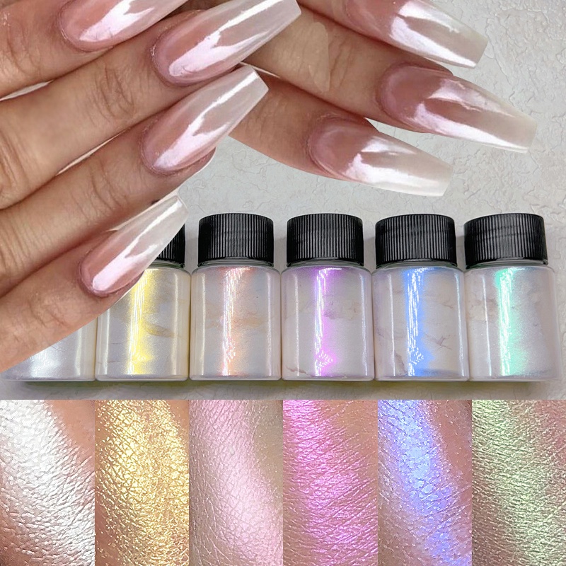 10g/Box White Chrome Pearl Nail Powder Aurora Pigment Powder Shine ...