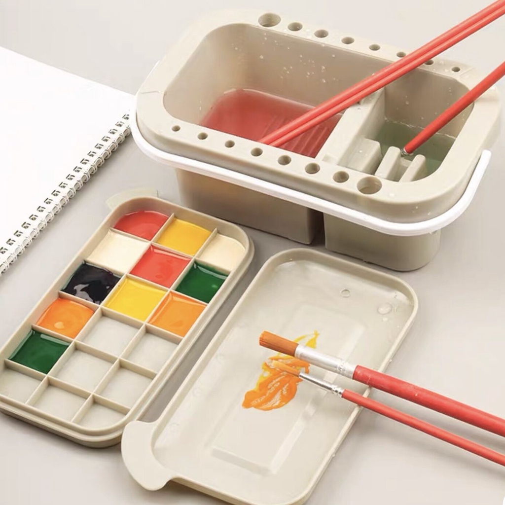 🇲🇾 3 in 1 Multifunctional Paint Brush Bucket Storage Box Watercolor ...