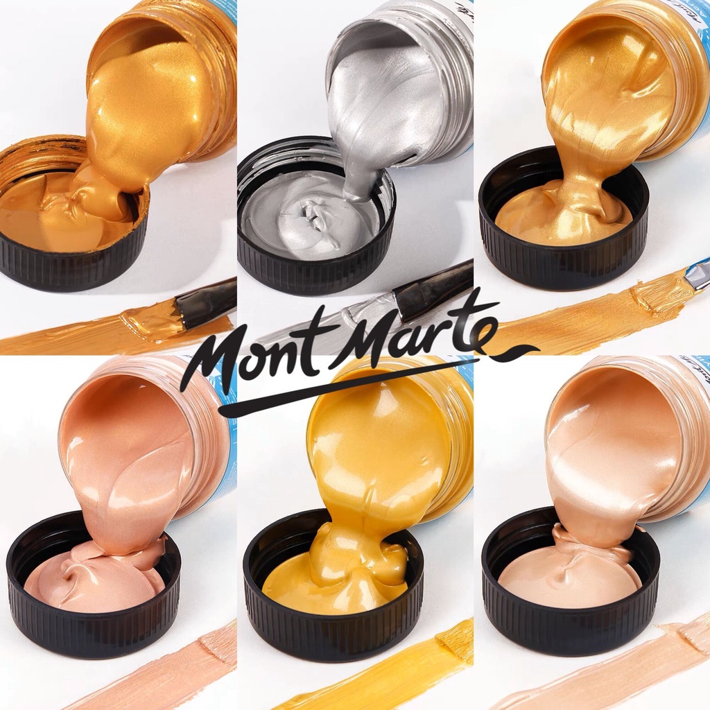 🇲🇾 Mont Marte Gold Silver Metallic Acrylic Paint 100ml 300ml Waterproof ...