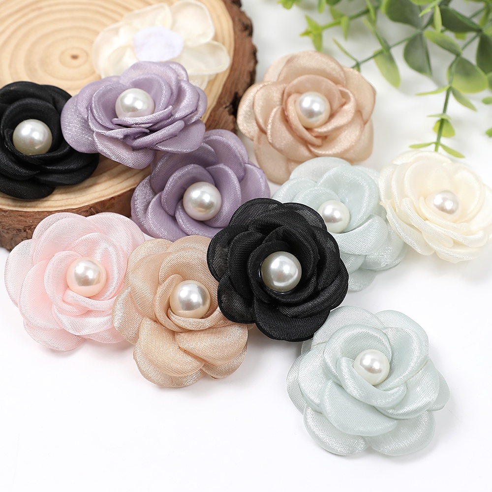 5PCs Chiffon Camellia Artificial Flower Pearl Rose Fake Flower DIY Hair ...