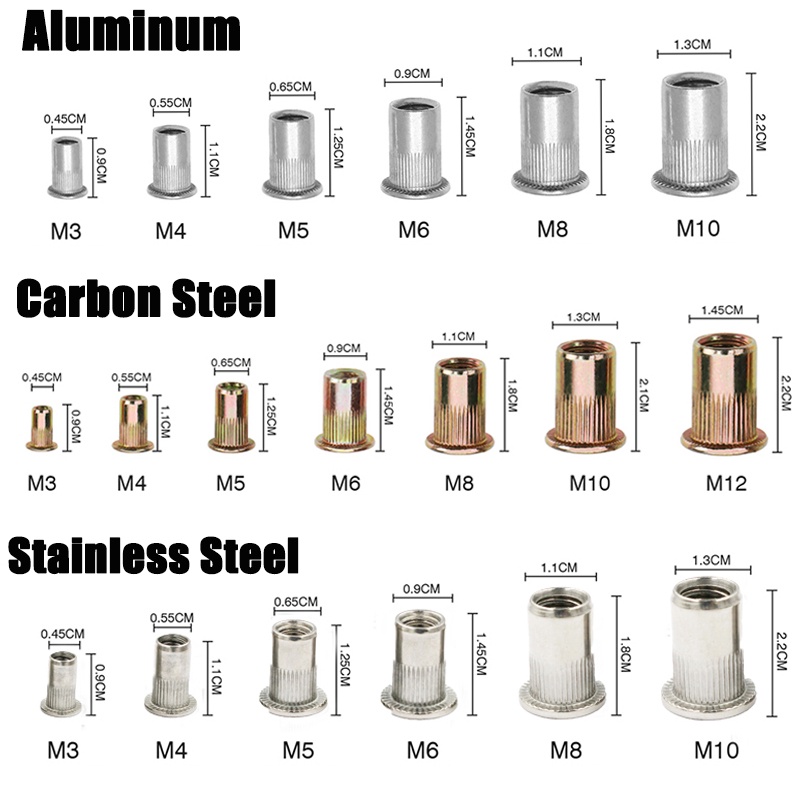 10pcs M3 M4 M5 M6 M8 M10 Stainless Steel Carbon Steel Aluminum Flat Head Threaded Rivet Nut Bind ...