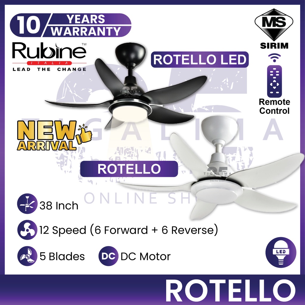 RUBINE ROTELLO Series 38Inch 5 Blades With DC Motor Ceiling Fan With ...