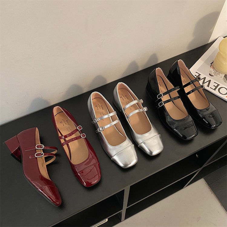 Square Toe Low Heels Women (3-5cm) Cross Buckle Strap Thick Heels ...