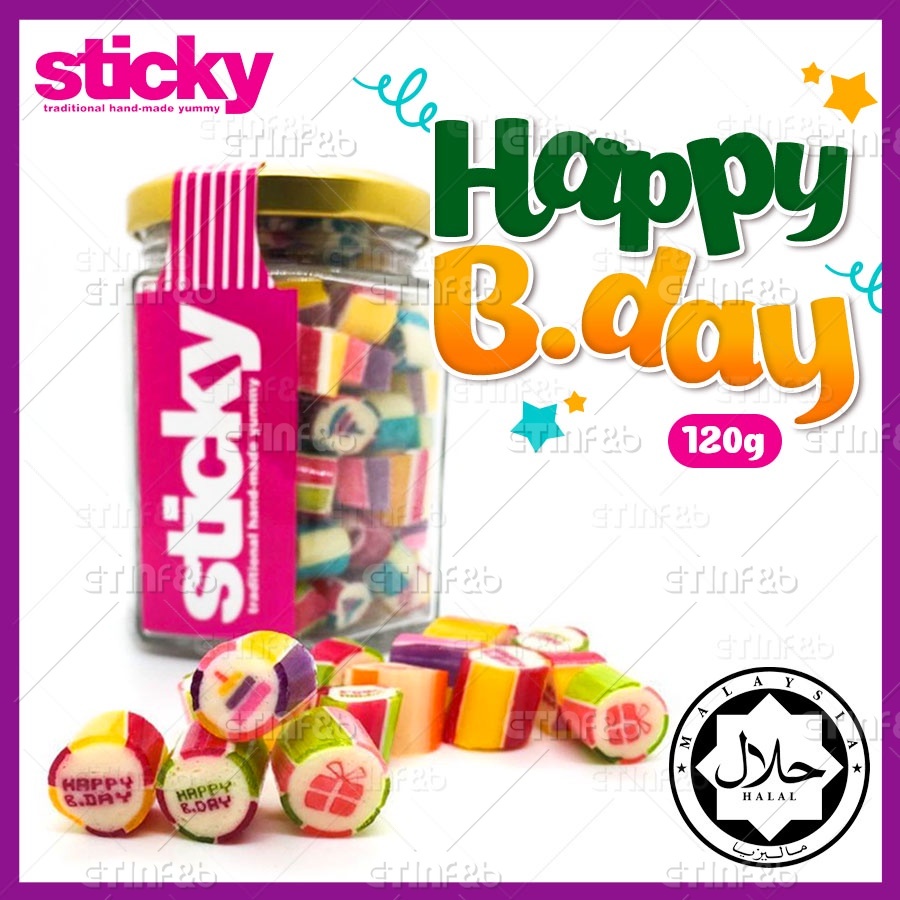 STICKY CANDY GULA-GULA VIRAL STOK SEDIA Thank You Happy Birthday Gift I ...