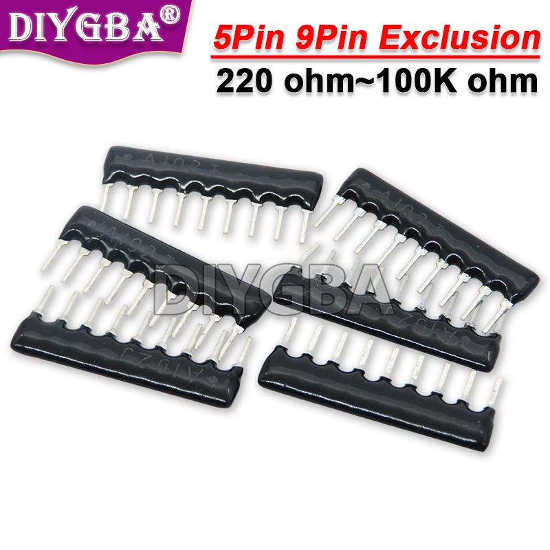 10PCS 5Pin 9Pin Exclusion Network Resistor Array DIP 100 220 330 470 510 680 1K 1.2K 1.5K 2K 2 ...
