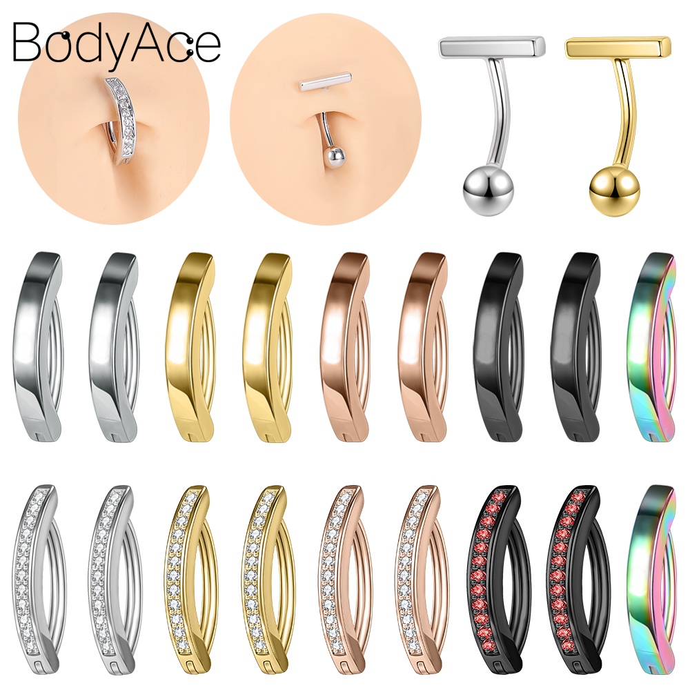 Bodyace 1 PC 8/10/12mm Stainless Steel Clicker Belly Button Ring T ...