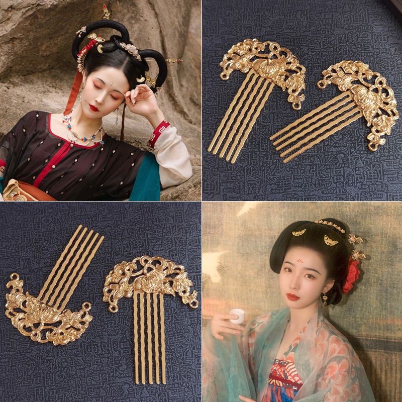 Lotus hair crown, Tang style hairpin, all-match hair comb, Tang system ...