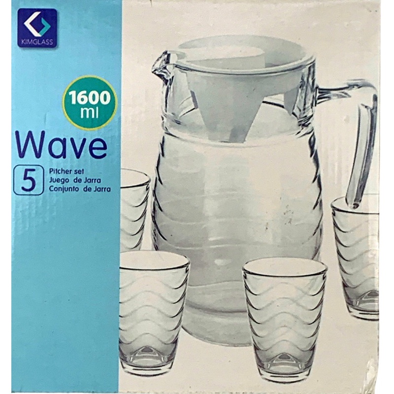 KIMGLASS WAVE 1600 ml 5 PCS PITCHER GLASS WATER JUG SET / JAG AIR KACA ...