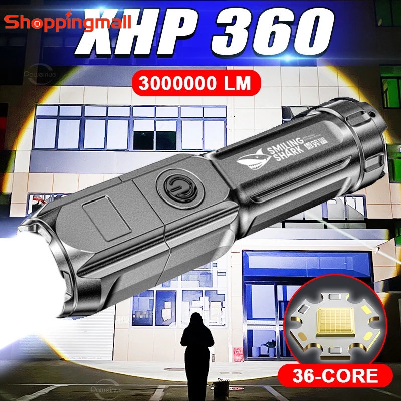 Outdoor Ultra Powerful Flashlight Type-C Rechargeable Torch XHP360 High ...