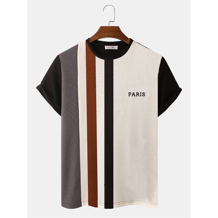 CharmkpR Stylish New Men's Striped Patchwork Crew Neck Camiseta Casual ...