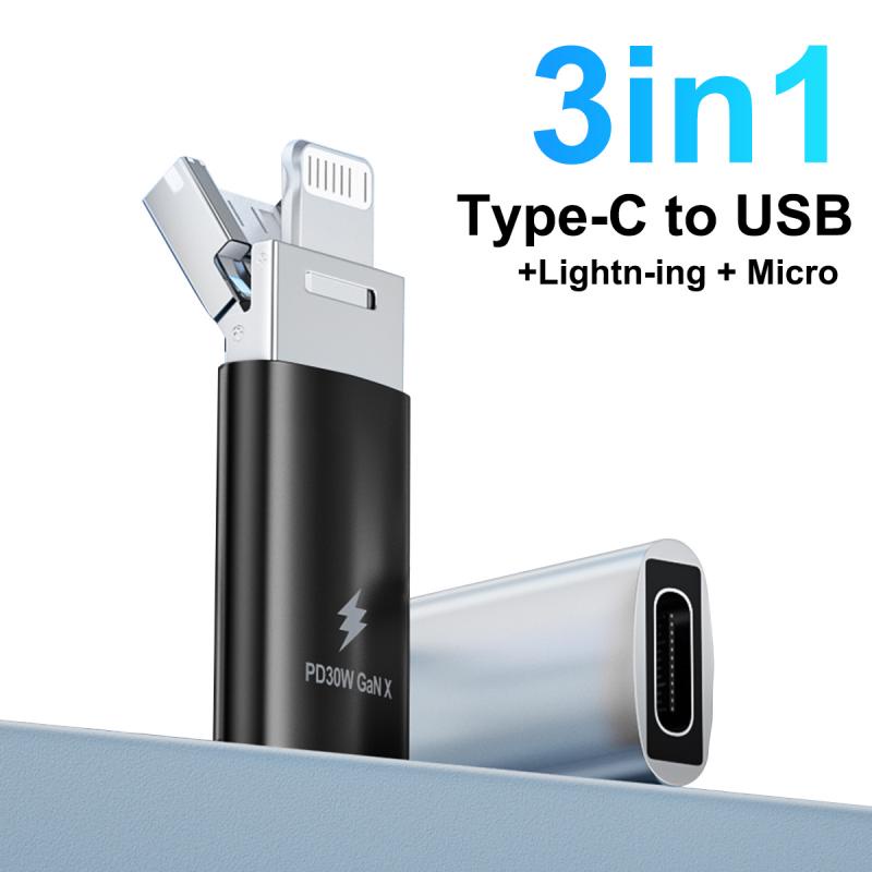 3 in 1 OTG Adapter Type C Female To USB Male/IOS Data Transmission ...