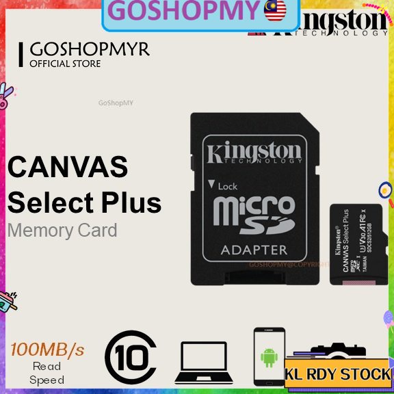 Kingston Canvas Select PLUS Micro SD Card 32GB / 64GB / 128GB 100MB/s Memory Card with Adapter ...