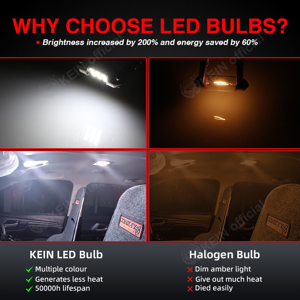 KEIN 2PCS Car Ceiling Light T10 Led W5W BA9S T4W Festoon 28mm 31mm 36mm 39mm 41mm C5W C10W C3W ...