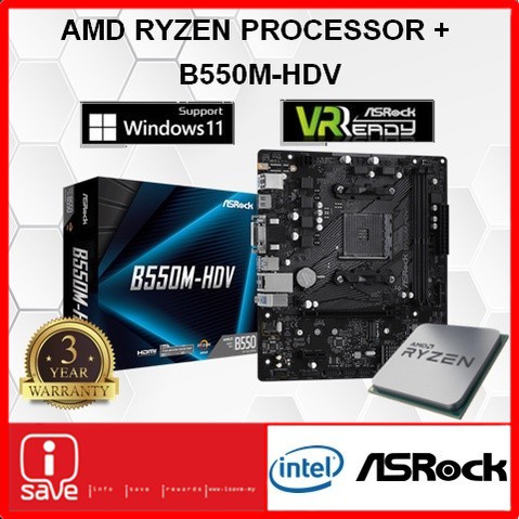 Asrock B550M-HDV B550 AM4 MOTHERBOARD B550M HDV + AMD RYZEN 3 / RYZEN 5 ...