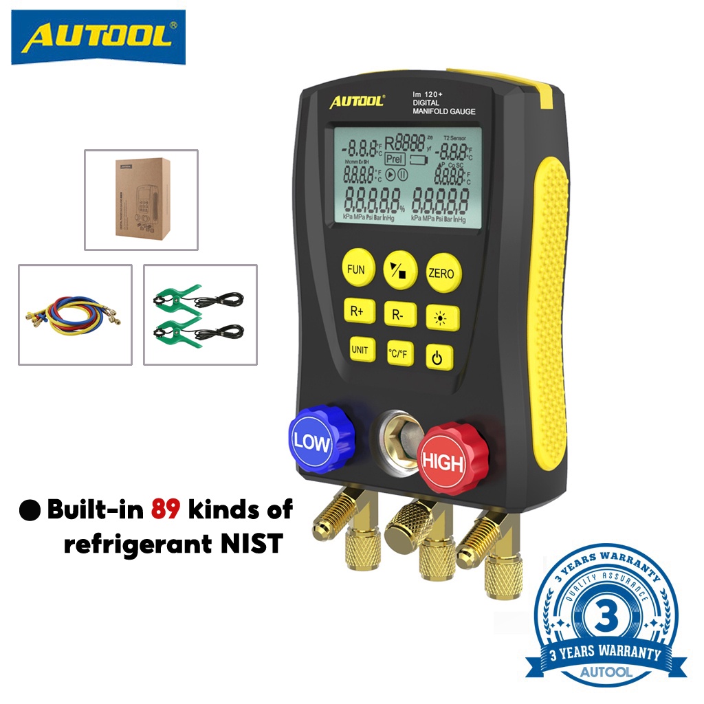 AUTOOL LM120 Refrigeration Manifold Digital HVAC Cold Medium Vacuum ...