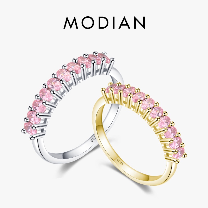 Modian Romantic Pink Cubic Zirconia Ring Real 925 Sterling Silver ...