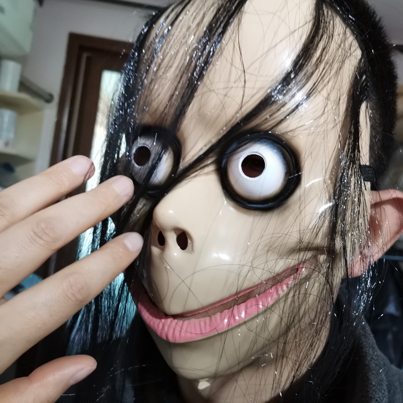 New Halloween Horror Long Hair Momo Mask Scary Zombie Face Mask Cosplay ...