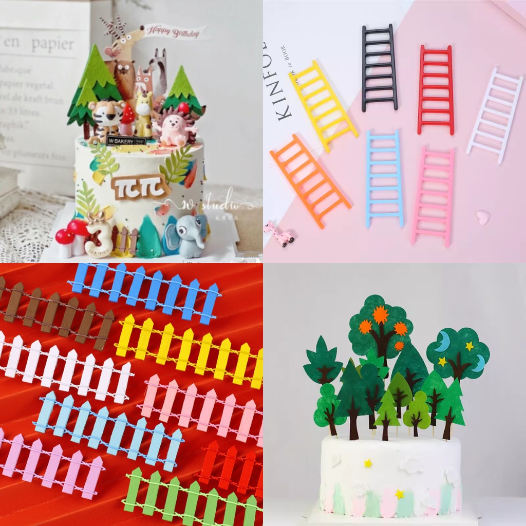 Tree Pinetree Plants Fence Ladder Cake Decoration Topper Scenary ...