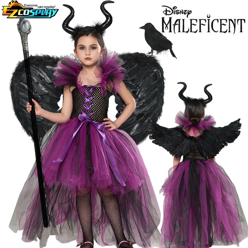 Disney Maleficent Costume Deluxe Girls Halloween Carnival Party Black ...
