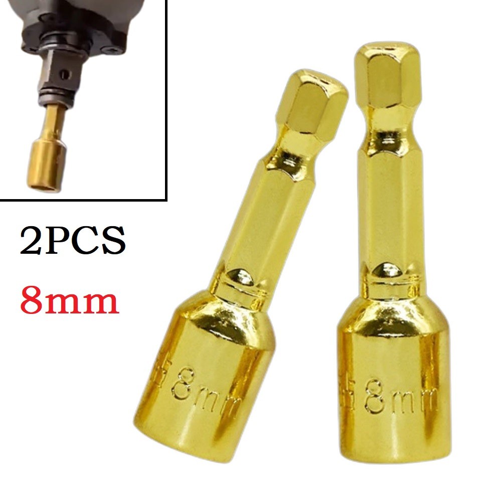 2 Pcs 8mm Magnetic Nut Screwdriver Socket bit Hand Drill Hex Shank ...