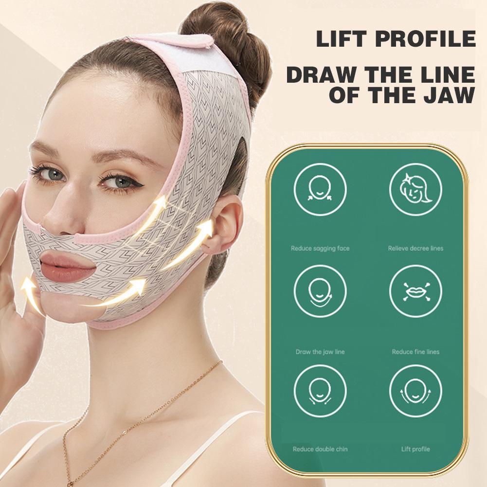 V-shaped face lifting strap sleep slimming face bandage double chin V ...