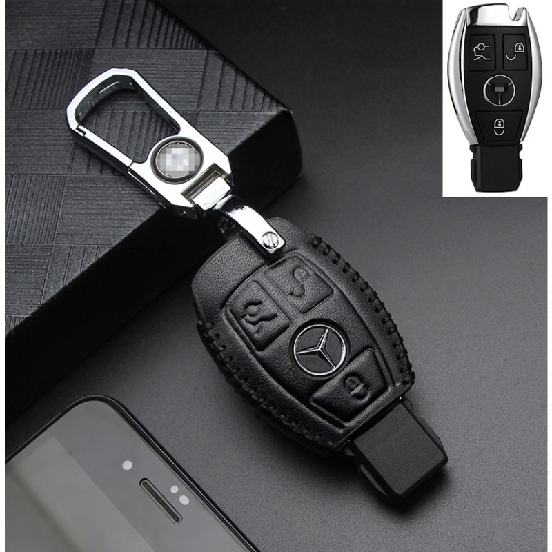 For mercedes-benz Leather Key Holder Cover Smart Key case Luminous car ...
