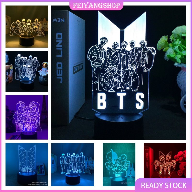BTS LED Lamp Night Light Bangtan Boy Change Touch Remote Control Decor ...