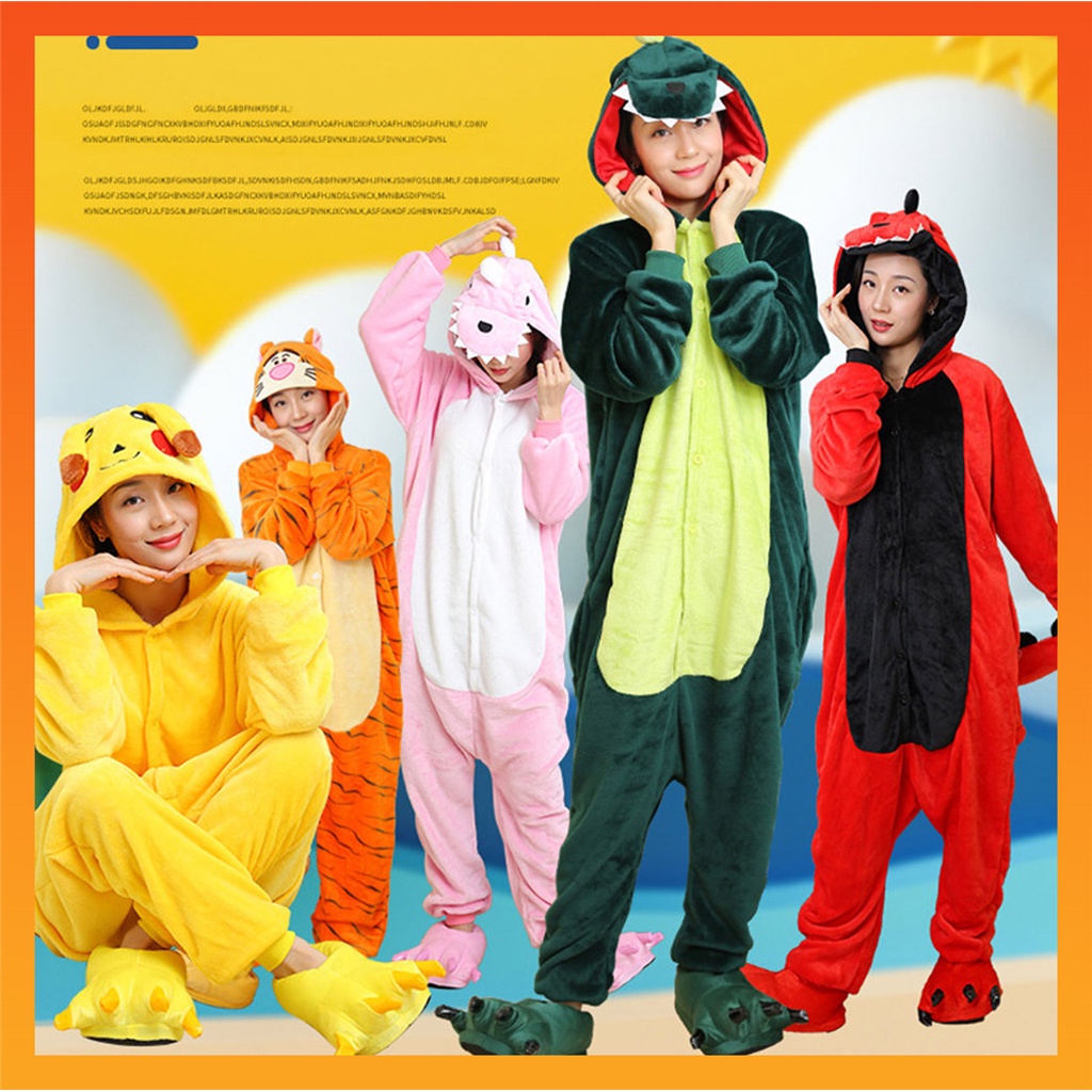 Kigurumi Dinosaur Tiger Pikachu Cartoon Flannel Pajamas Women Men Sleepwear Onesies Jumpsuits ...