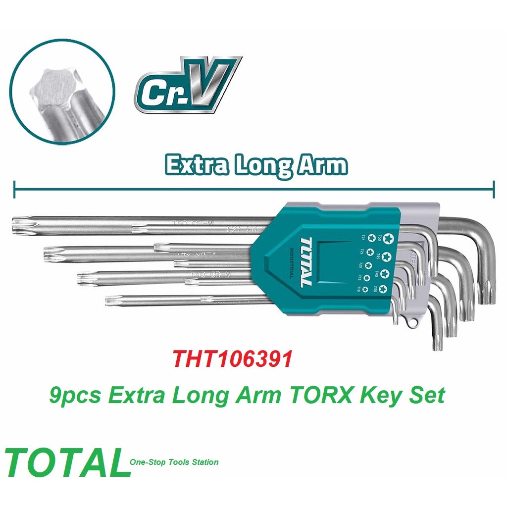 TOTAL THT106391 9pcs Extra Long Arm TORX Key Set Allen Key Set | Shopee ...