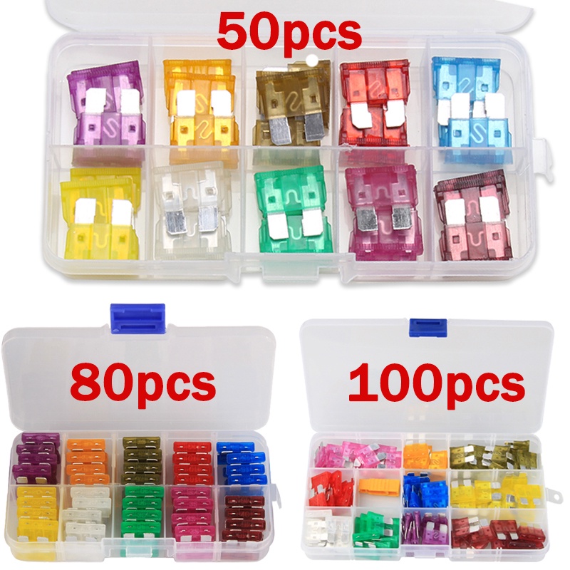 50/80/100pcs Car Fuses Medium Auto Blade Fuses 3A 5A 7.5A 10A 15A 20A 25A 30A 35A 40A AMP Truck ...