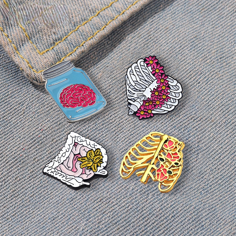 Floral Organ Enamel Pins Rib Cage Brain Intestinal Brooches Lapel ...