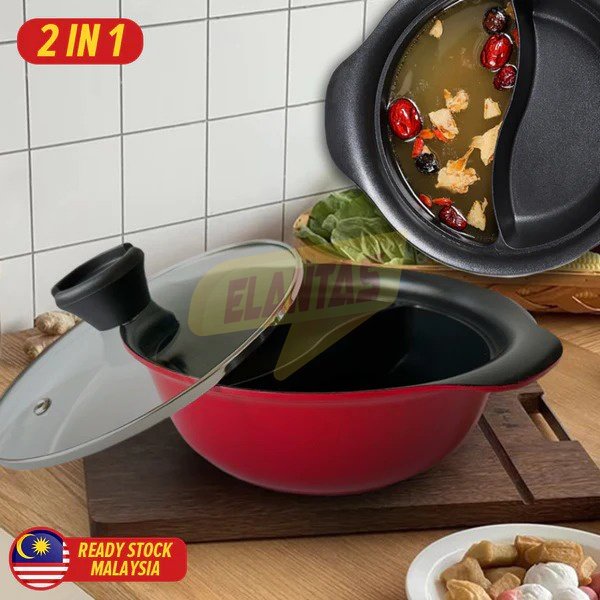 Elantas [ 20CM ] Mandarin Duck Pot Claypot with Glass Lid / 20CM鸳鸯锅(日文 ...