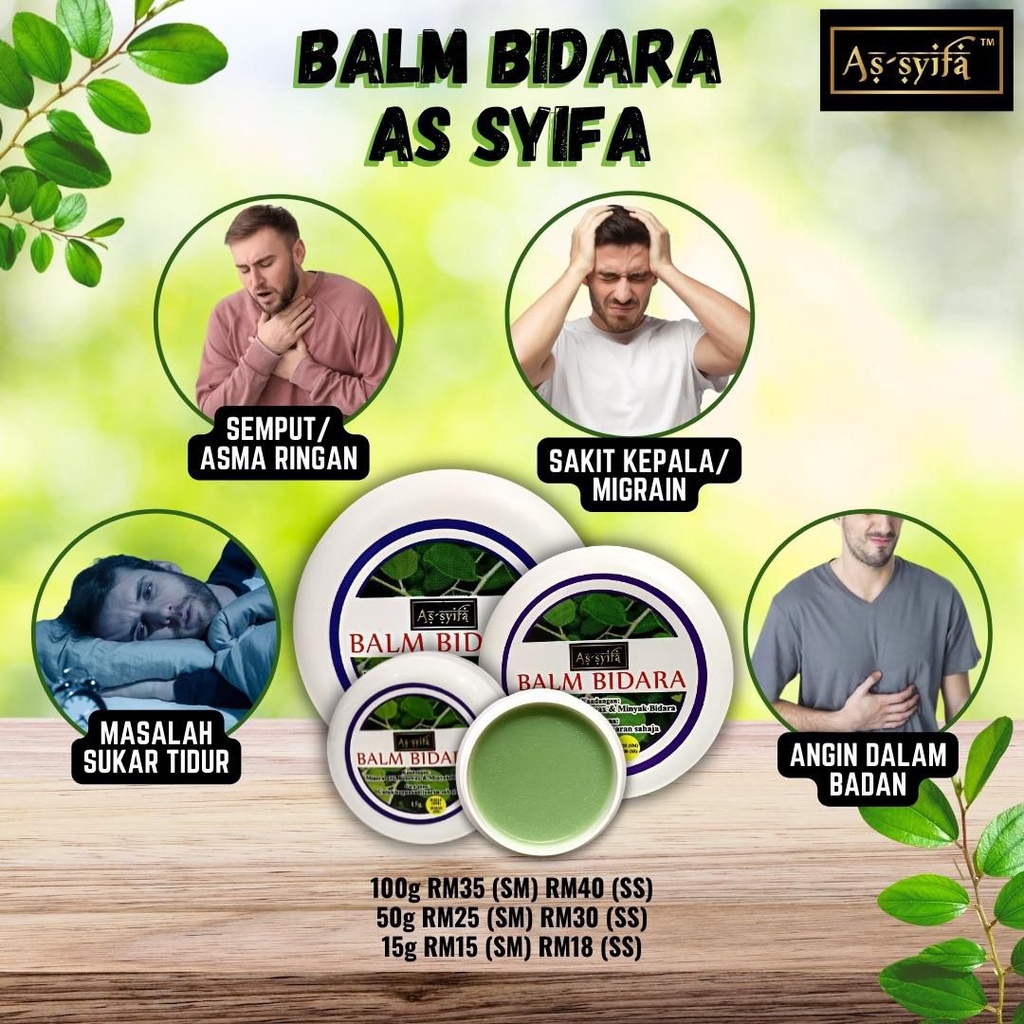 BALM BIDARA AS'SYIFA (15G, 50G, 100G) SEMPUT SAKIT KEPALA MIGRAIN ASMA SUKAR TIDUR (Produk ...