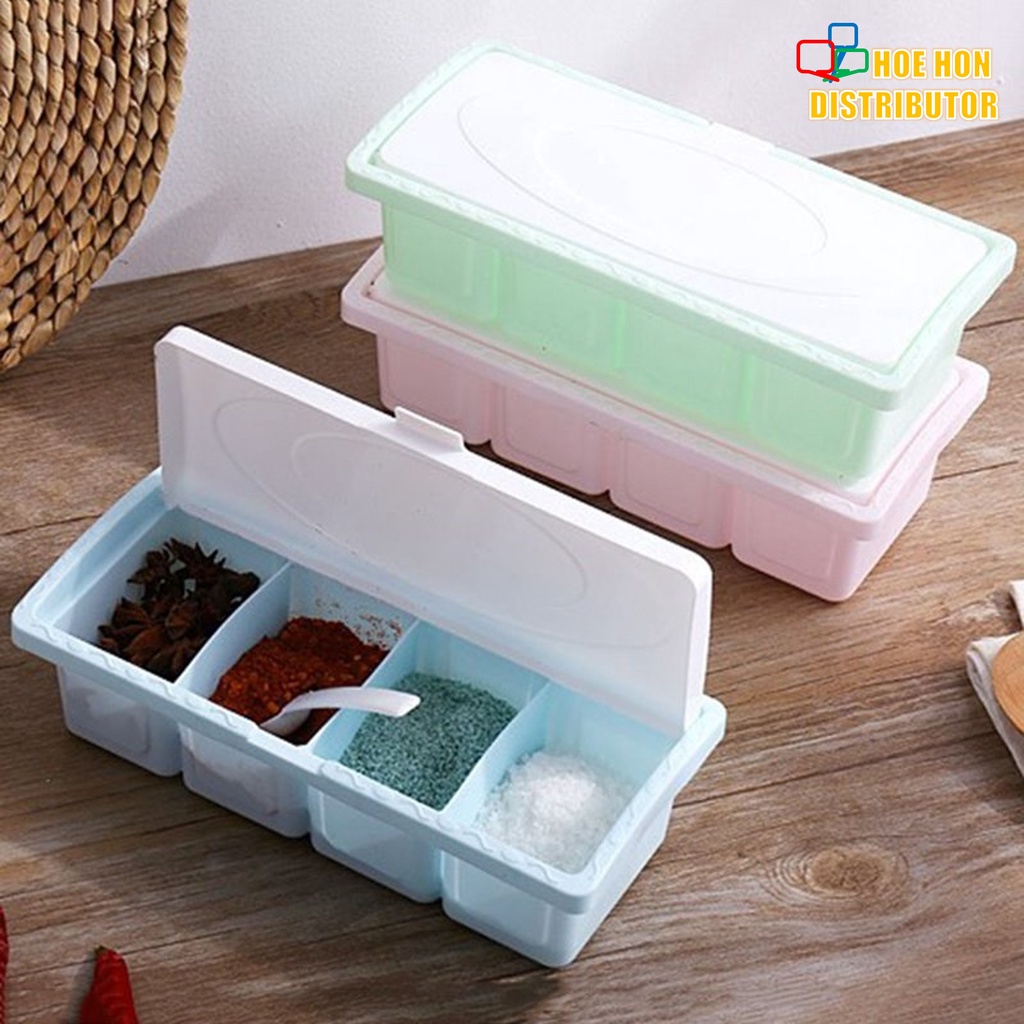 Condiment Storage Box Seasoning Container Spices Holder 4 Compartment ...