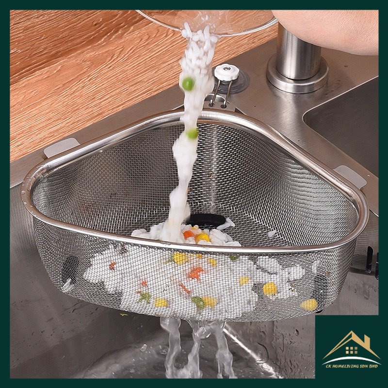 (🇲🇾READY STOCK) Triangle Stainless Steel Sink Drainer Kitchen Food ...