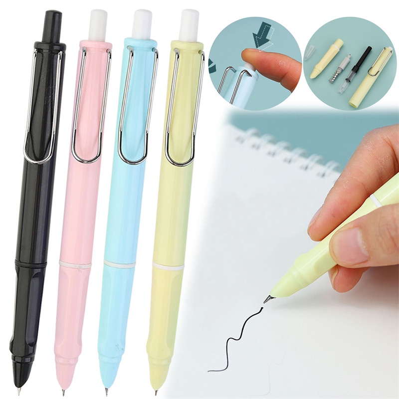 Press Metal Fountain Pen Retractable Extra Fine Nib Ink Pen Fountain ...