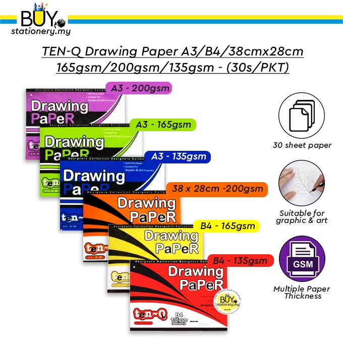 TEN Q A3 B4 Drawing Paper Sketch Book 165 200 135 gsm -(30s/PKT)[Spend ...