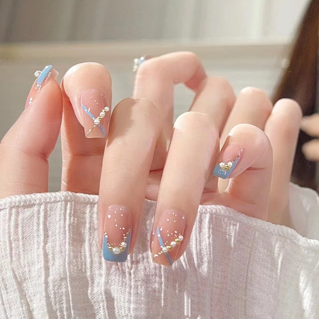 【HANDMADE】Artificial Nail ins gentle light color French style ...