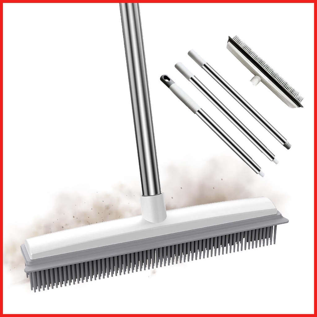 Rubber Broom Pet Hair Remover Carpet Rake with Telescopic Handle Fur ...