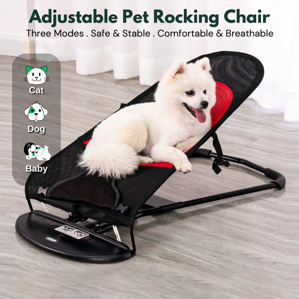 Pet Rocking Chair Bed Adjustable Safe Folding Dog Cats Baby Sleeping ...