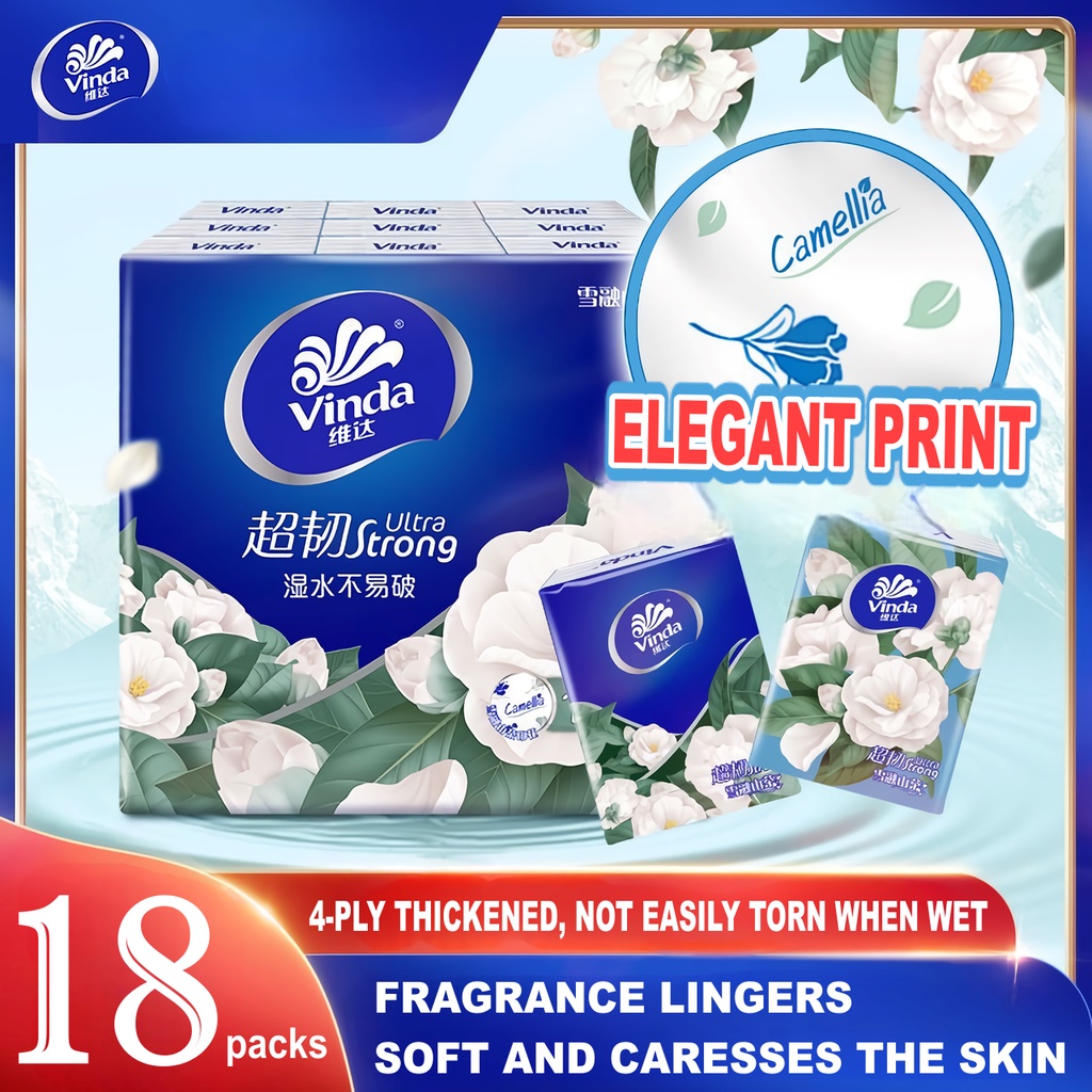 【9/18 Packs】VINDA Ultra Strong Pocket Tissue Paper Camellia Flower ...