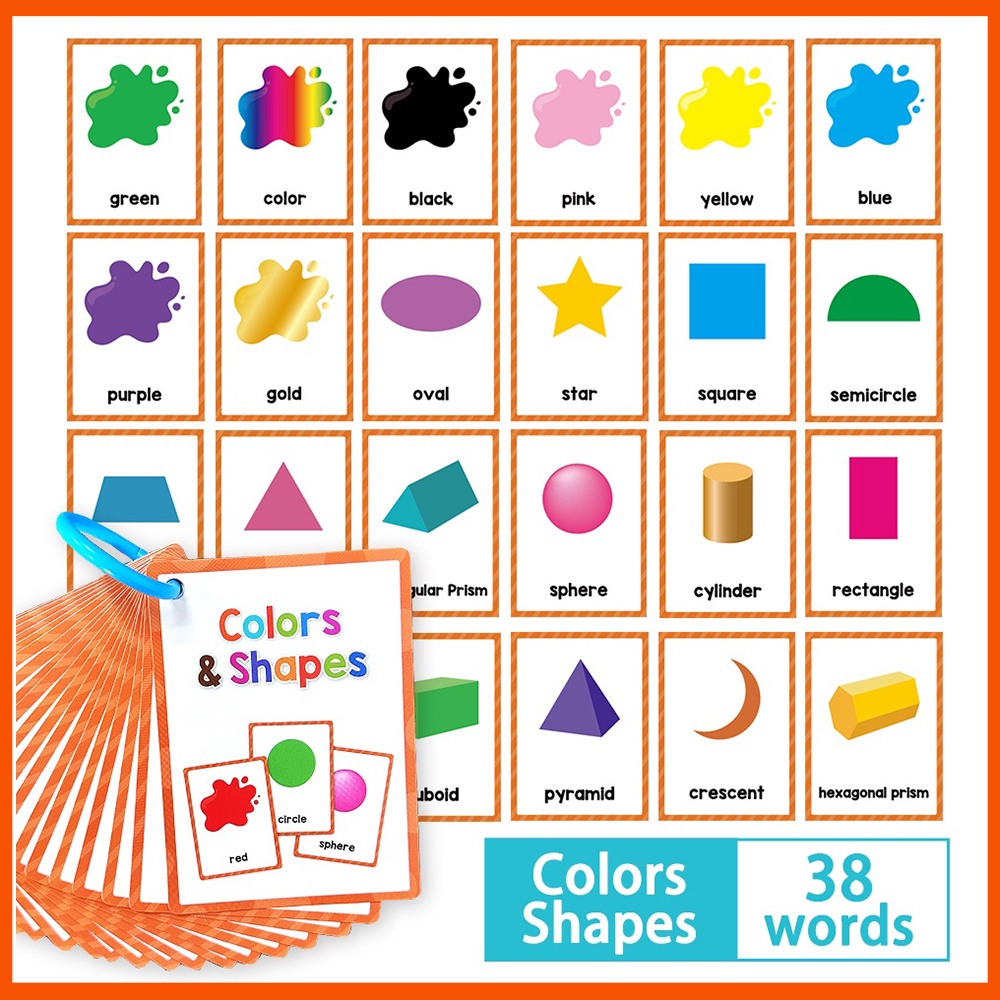 Shape Color Flash Cards for Kids Preschool Kindergarten Words English ...